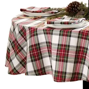 ELRENE HOME FASHIONS Christmas Classic Holiday Plaid Cotton Tablecloth, 70 Round