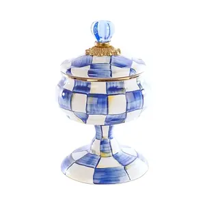 MACKENZIE-CHILDS Royal Check Enamel Curiosity Pot - Blue/white