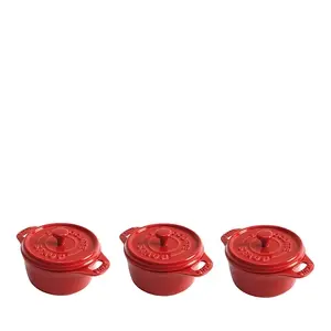 STAUB Round Mini 4 Cocotte, Set Of 3 - Cherry