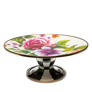 MACKENZIE-CHILDS Flower Market Mini Pedestal Platter, White Flower