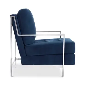 SAFAVIEH Walden Modern Tufted Linen Chrome Accent Chair - Navy