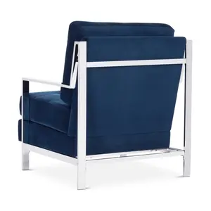 SAFAVIEH Walden Modern Tufted Linen Chrome Accent Chair - Navy