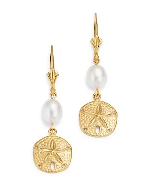 Bloomingdale'S Cultured Freshwater Pearl Sand Dollar Drop Earrings - White/gold