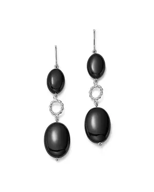 Aqua Sterling Silver And Onyx Drop Earrings - Black/silver