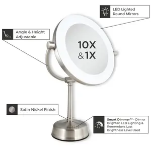 ZADRO Lexington Customizable Sunlight Led Lighted Vanity Mirror, 10x/1x Magnification - Silver
