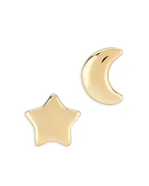 Bloomingdale'S 14k Yellow Star And Moon Stud Earrings - Gold