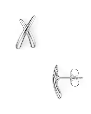 Aqua Crisscross Tube Stud Earrings - Silver