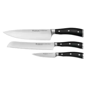WUSTHOF Classic Ikon 3 Pc Knife Set - Black