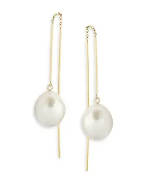 Bloomingdale'S 14k Yellow Baroque Cultured Freshwater Pearl Threader Earrings - Gold