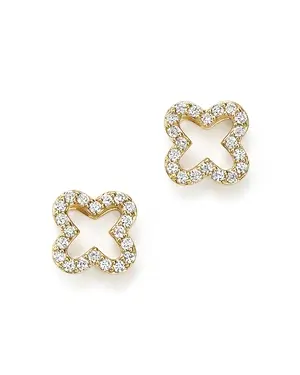 Bloomingdale'S Diamond Clover Stud Earrings - White/gold