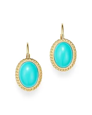 Bloomingdale'S 14k Yellow Gold Turquoise Bezel Set Drop Earrings - Blue/gold