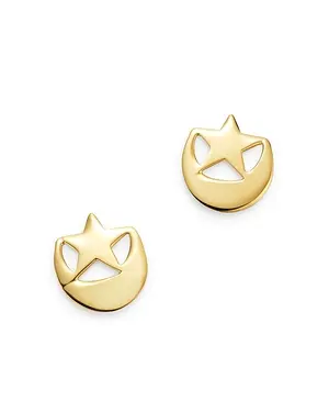 MOON & MEADOW 14k Yellow Half Moon & Stars Stud Earrings - Gold