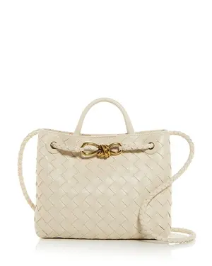 Bottega Veneta Andiamo Intrecciato Leather Top Handle Bag - Sea Salt