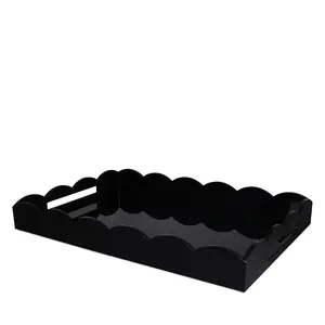 ADDISON ROSS Large Lacquer Scalloped Ottoman Tray - Black