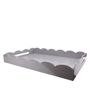 ADDISON ROSS Large Lacquer Scalloped Ottoman Tray - Gray