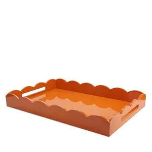 ADDISON ROSS Large Lacquer Scalloped Ottoman Tray - Orange