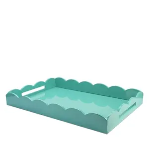 ADDISON ROSS Large Lacquer Scalloped Ottoman Tray Turquoise
