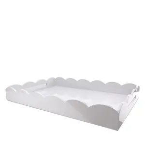 ADDISON ROSS Large Lacquer Scalloped Ottoman Tray White