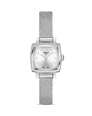 TISSOT Lovely Square Diamond Mesh Bracelet Watch - White/silver