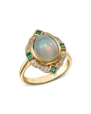 Bloomingdale'S Ethiopian Opal, Emerald & Diamond Cocktail Ring - Multi/gold