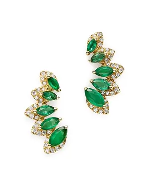 Bloomingdale'S Emerald And Diamond Climber Earrings - Green/gold