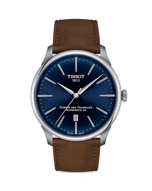 TISSOT Chemin Des Tourelles Powermatic 80 Watch - Blue/brown