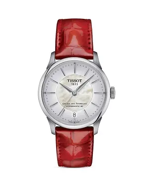 TISSOT Chemin Des Tourelles Powermatic 80 Watch - Silver/red
