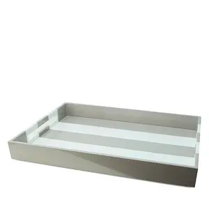 ADDISON ROSS 22 X 16 Denim Stripe Lacquer Tray Grey Stripe