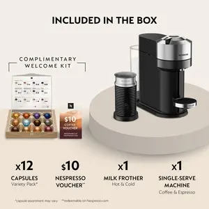 NESPRESSO Vertuo Next Deluxe De'longhi With Aeroccino Milk Frother, Pure