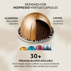 NESPRESSO Vertuo Next Deluxe De'longhi With Aeroccino Milk Frother, Pure