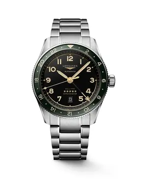 LONGINES Spirit Zulu Time Gmt Chronometer 42mm Watch - Anthracite/green/silver