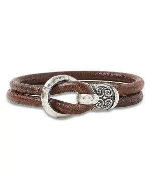 John Varvatos Sterling And Leather Hook Wrap Bracelet - Silver