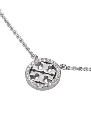 Tory Burch Crystal Circle Logo Necklace, 16 - Silver