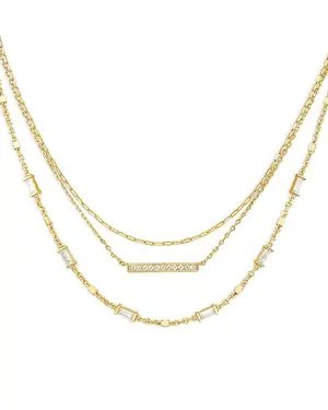 Kendra Scott Addison Pave Bar & Baguette Zirconia Necklace - Gold Metal