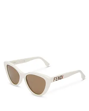 Fendi Fendi Lettering Cat Eye Sunglasses, 55mm Ivory/brown