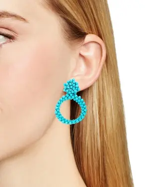 Aqua Beaded Hoop Drop Earrings
