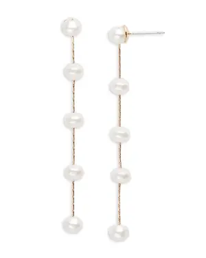 Aqua Imitation Pearl Drop Earrings - White/gold