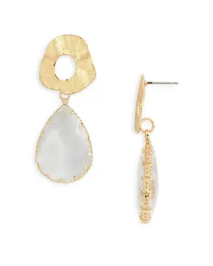 Aqua Hammered Ring And Crystal Drop Earrings - White/gold