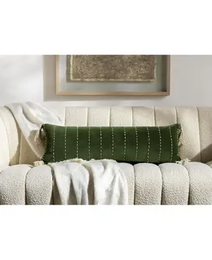 SURYA Velvet Kantha Lumbar Pillow, 13l X 36w