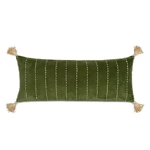 SURYA Velvet Kantha Lumbar Pillow, 13l X 36w