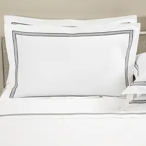 Frette Triplo Poplin Sham, Standard - White/slate Gray