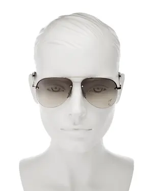 Saint Laurent Classic 11 M Brow Bar Aviator Sunglasses - Silver/gray Gradient
