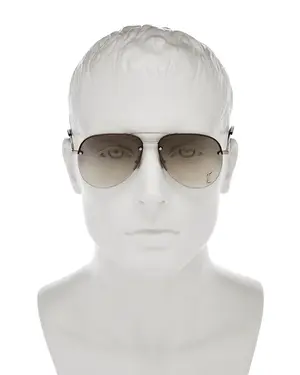 Saint Laurent Classic 11 M Brow Bar Aviator Sunglasses - Silver/gray Gradient