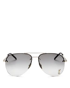 Saint Laurent Classic 11 M Brow Bar Aviator Sunglasses - Silver/gray Gradient