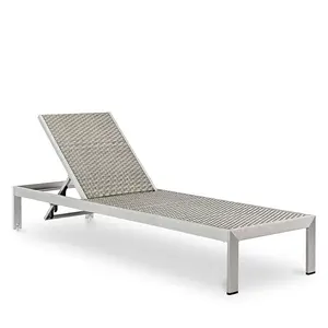 MODWAY Shore Outdoor Patio Aluminum Rattan Chaise - Silver Brown Gray
