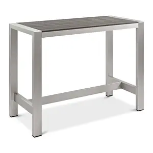 MODWAY Shore Outdoor Patio Aluminum Rectangle Bar Table - Silver Gray