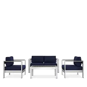 MODWAY Shore 4 Piece Outdoor Patio Set - Silver Navy