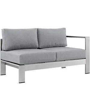 MODWAY Shore Right-arm Corner Sectional Outdoor Patio Aluminum Loveseat - Silver Gray