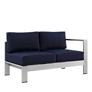 MODWAY Shore Right-arm Corner Sectional Outdoor Patio Aluminum Loveseat - Silver Navy