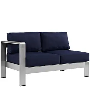 MODWAY Shore Left-arm Corner Sectional Outdoor Patio Aluminum Loveseat - Silver Navy
